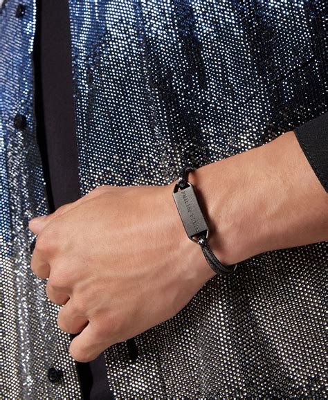 Philipp Plein Gunmetal Ip Stainless Steel Tag Leather Bracelet Macys