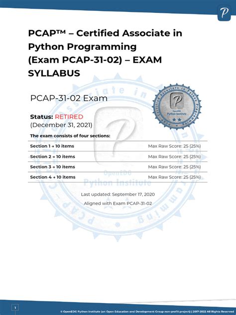 Pcap™ Certified Associate In Python Programming Exam Pcap 31 02 Exam Syllabus Pdf