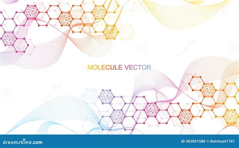 Modern Science Background With Lines Dots And Hexagons Wave Flow