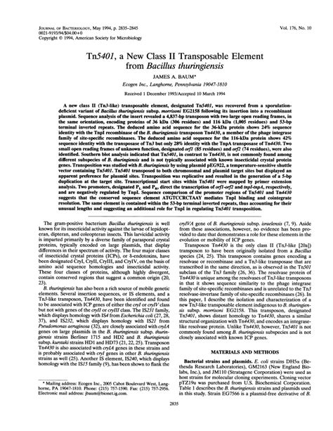 Pdf Tn5401 A New Class Ii Transposable Element From Bacillus