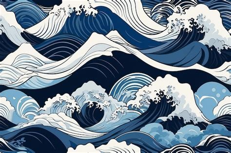 Premium Photo Japanese Abstract Blue And White Wave Seamless Pattern