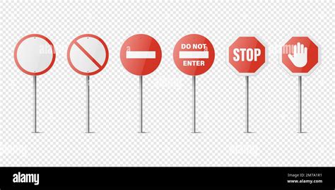 Vector White And Red Glossy Prohibition Stop Signs Warning Danger Sign Frame Icon Set