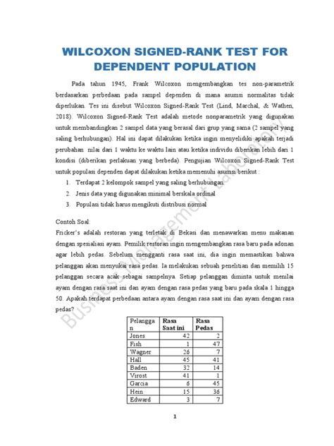 Wilcoxon Signed Rank Test For Dependent Population Pdf