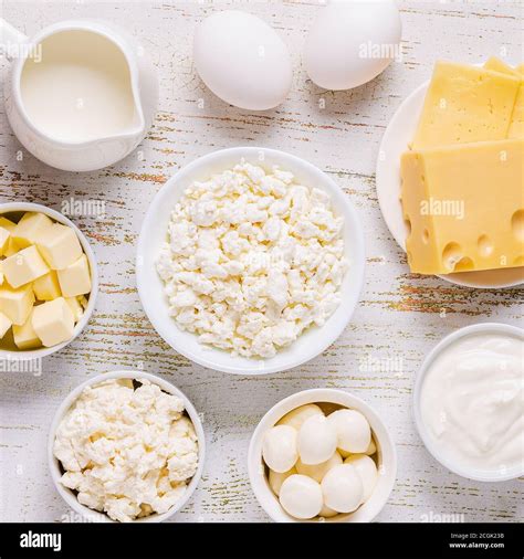 Different Types Of Dairy Products Top View Stock Photo Alamy