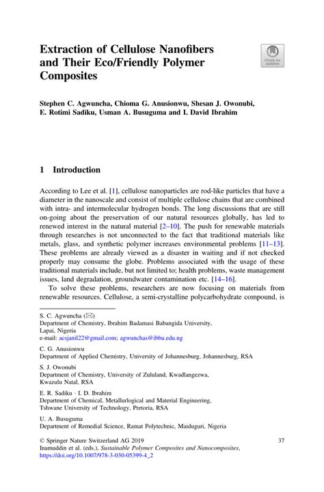 Pdf Extraction Of Cellulose Nanofibers And Their Eco Friendly Polymer Composites