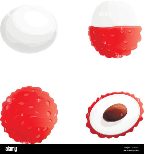 Lychee Icons Set Cartoon Vector Ripe Exotic Litchi Fruit Healthy Nutrition Stock Vector Image