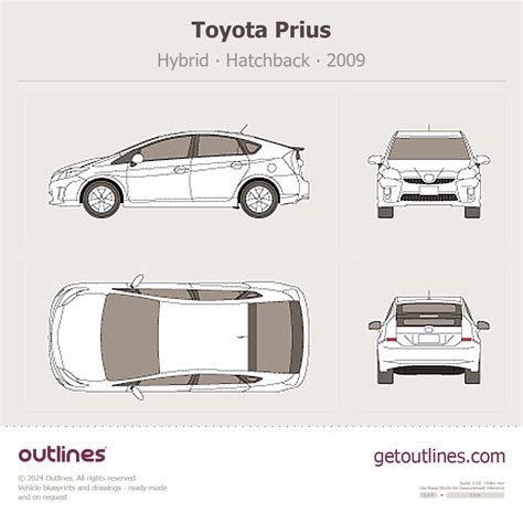 2009 Toyota Prius 3 Gen ∙ Xw30 Hybrid Hatchback Drawings Download