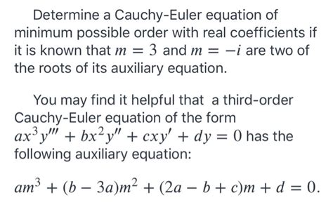Solved Determine A Cauchy Euler Equation Of Minimum Possible