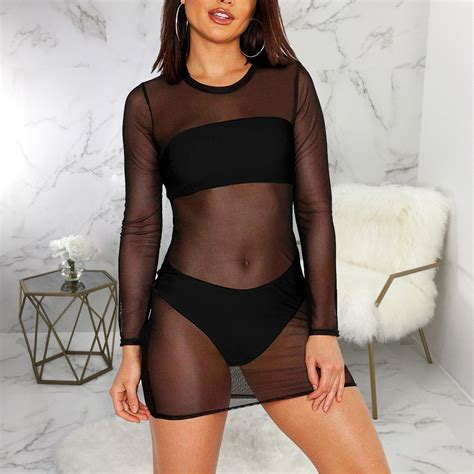 Dear Fashion Sexy Mesh See Through Club Dress Without Underwear Smr