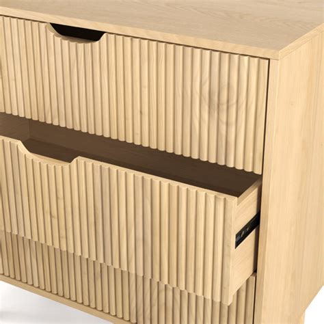 Ebern Designs Fluted 3 Drawer Dresser Natural Oak Wayfair