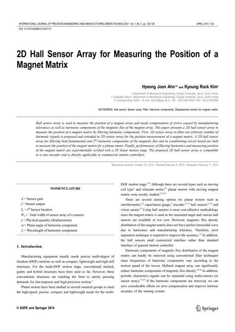 Pdf 2d Hall Sensor Array For Measuring The Position Of A Magnet Matrix