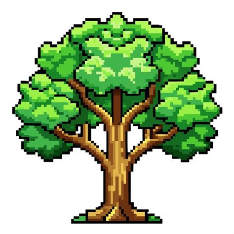 Pixel Art Tree Illustration Vibrant Green Leaves And Sturdy Trunk In