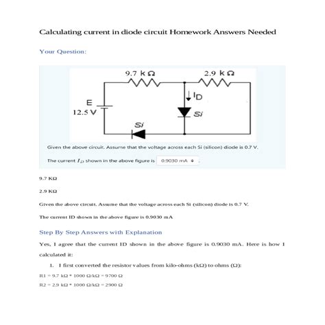 Calculating Current In Diode Circuit Homework Answers Needed