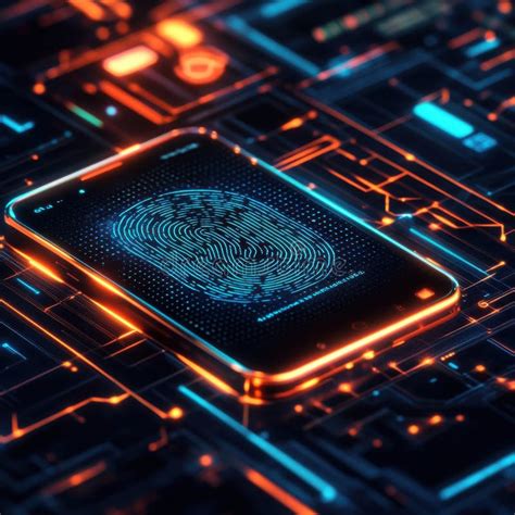 Fingerprint On A Computer Chip Demonstrating Security Technology And Identification Methods