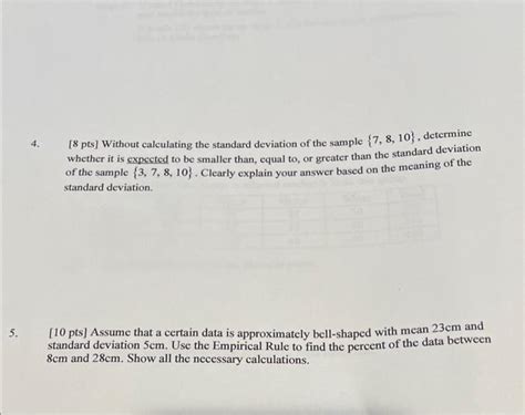 solved 4 [8 pts] without calculating the standard deviation