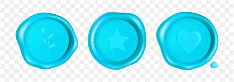 심장 가지 및 별이있는 시안 왁스 씰 투명한 배경에 고립 된 심장 가지 및 별이있는 왁스 씰을 스탬프합니다 엽서에 파란색 스탬프