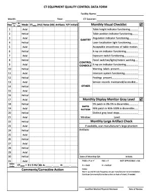 Ct Equipment Quality Control Data Form Fill Online Printable Fillable Blank PdfFiller