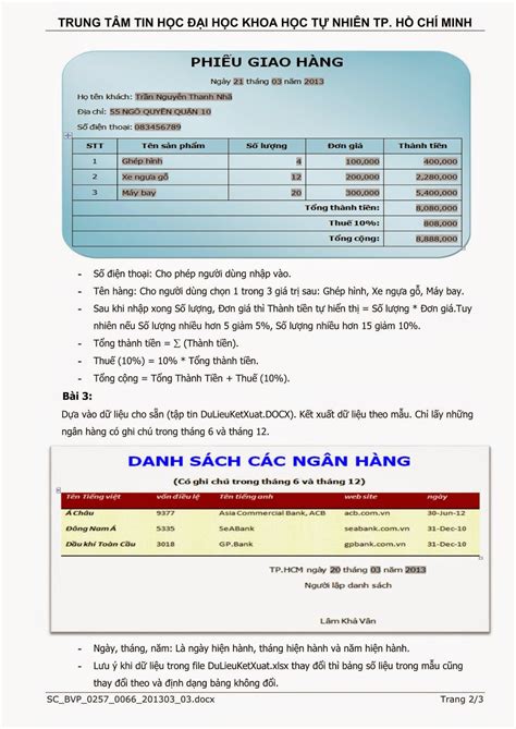 Đề 01 Bộ đề Thi Tin Học B Văn Phòng Nâng Cao Của Trung Tâm Tin Học Khoa Học Tự Nhiên TỰ HỌc