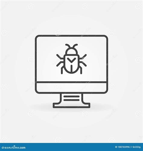 Pc Display With Computer Virus Or Bug Vector Outline Icon Stock Vector