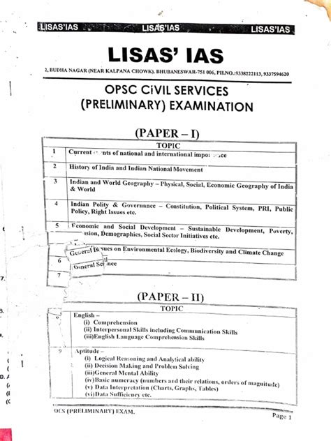 Opsc Prelims Detailed Syllabus Of Lisas Pdf