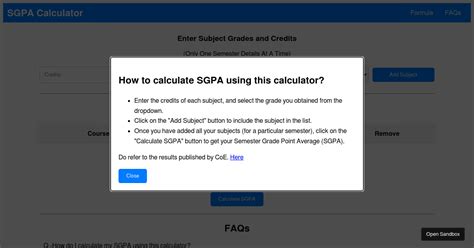 SGPA Calculator Codesandbox