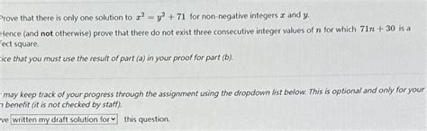 solved prove that there is only one solution to x2 y2 71