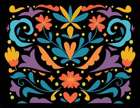 Mexican Style Abstract Patterns With Colorful Floral Illustrations