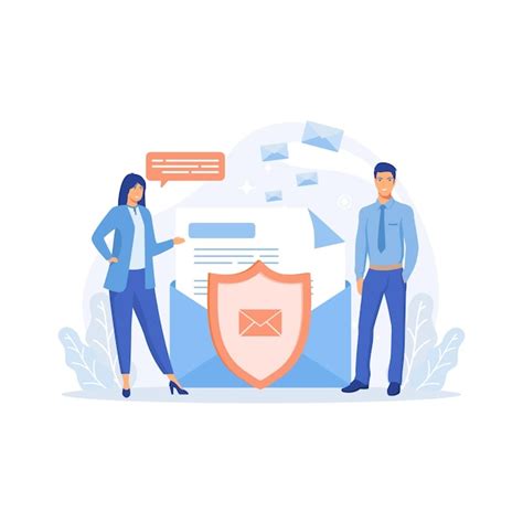 Premium Vector People Stand Near Big Envelope Letter Shield Flat Vector Modern Illustration