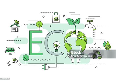 친환경 얇은 선 환경 웹 페이지 배너 웹 사이트 템플릿에 대한 Eco라는 단어 현대 벡터 일러스트레이션 개요 평면 디자인 자연을