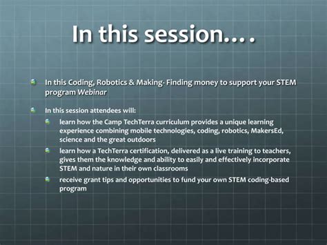 coding robotics and making finding funds presentation pptx