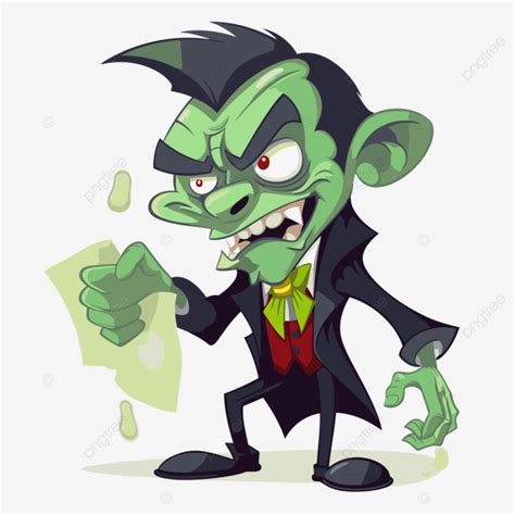 메모 만화를 들고 있는 녹색 뱀파이어의 탐욕 클립 아트 캐릭터 벡터 탐욕 클립 아트 만화 Png 일러스트 및 벡터 에