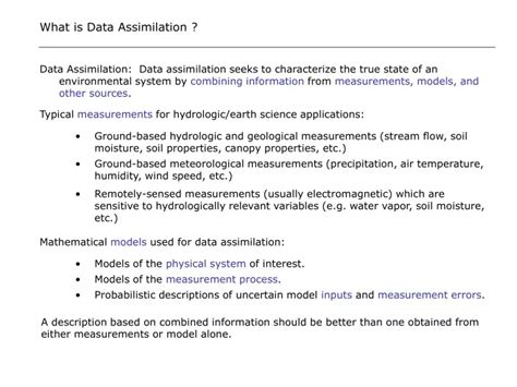 Ppt Data Assimilation Combining Measurements And Models For Environmental System