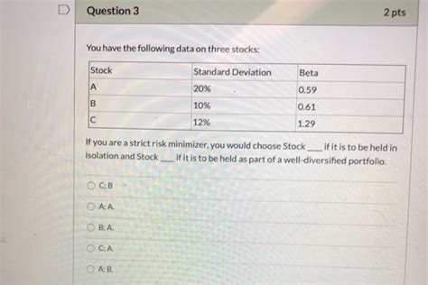 Solved Question 3 2 Pts You Have The Following Data On Three