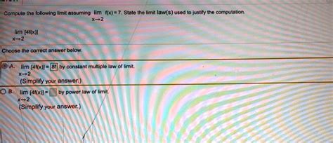 Solved Compute The Following Ilmit Assuming Iim Fx State The Limit