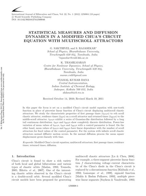 Pdf Statistical Measures And Diffusion Dynamics In A Modified Chuas