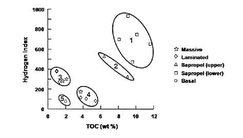 Crossplot Of Hydrogen Index Versus TOC Revealing Five Distinct Organic Download Scientific