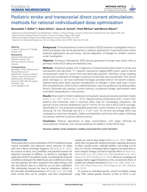 Pdf Pediatric Stroke And Transcranial Direct Current Stimulation