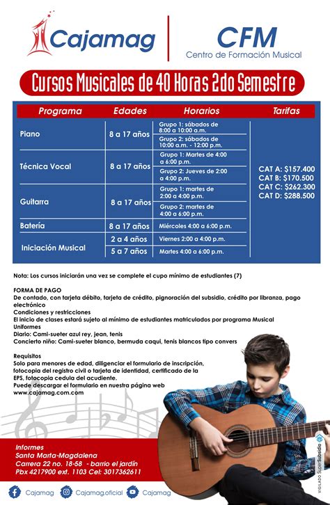 CENTRO DE FORMACIÓN MUSICAL CURSOS MUSICALES Horas DO SEMESTRE Cajamag
