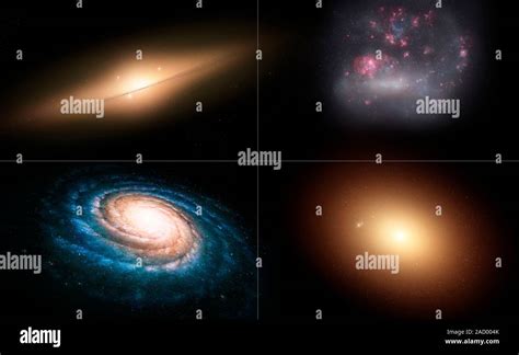 Artwork Showing Four Of The More Common Types Of Galaxy Clockwise From Top Left These Are
