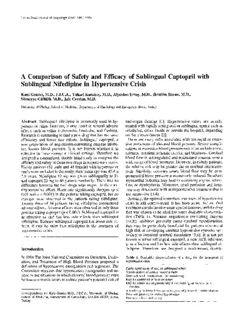 Pdf A Comparison Of Safety And Efficacy Of Sublingual Captopril With Sublingual Nifedipine In