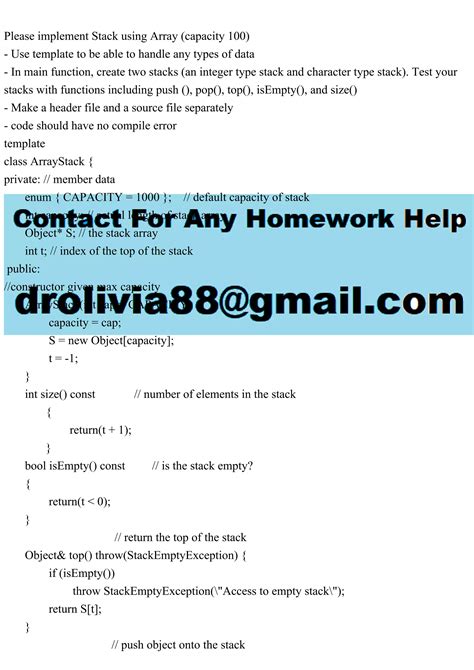 Please Implement Stack Using Array Capacity 100 Use Template Topdf