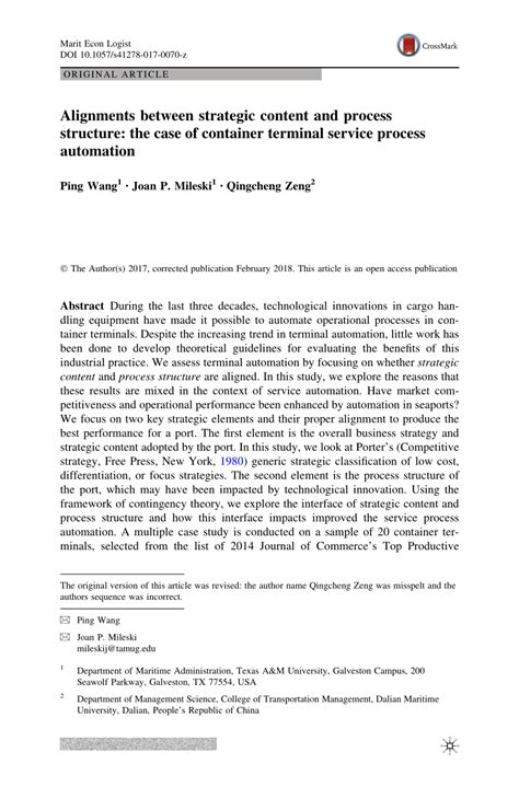 Pdf Correction To Alignments Between Strategic Content And Process Structure The Case Of