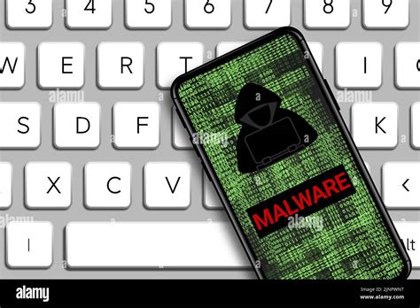 Malware Word And Hacker Icon In Mobile Phone With Digital Code Numbers