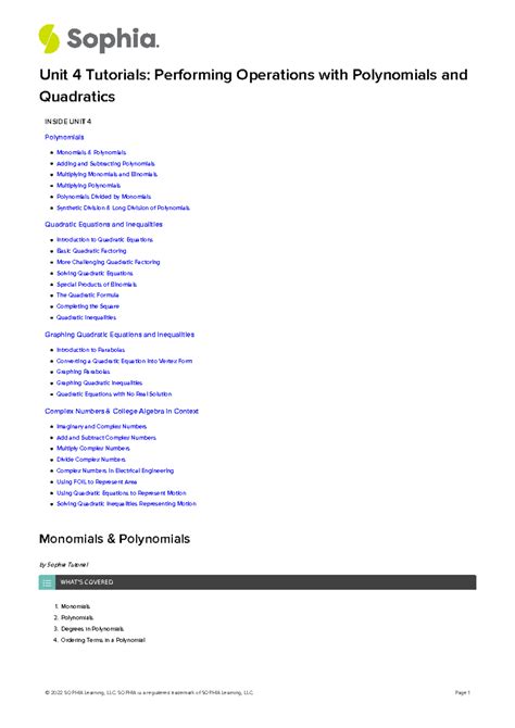 Unit 4 Tutorials Performing Operations With Polynomials And Quadratics