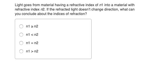 Solved Light Goes From Material Having A Refractive Index Of Chegg
