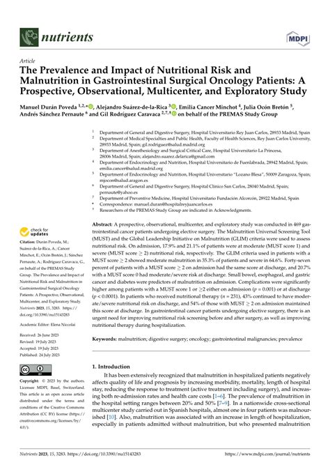 Pdf The Prevalence And Impact Of Nutritional Risk And Malnutrition In Gastrointestinal
