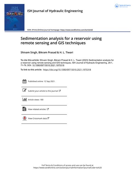 Pdf Sedimentation Analysis For A Reservoir Using Remote Sensing And Gis Techniques