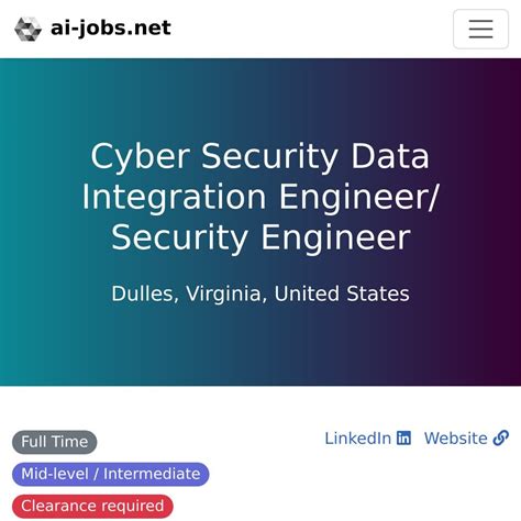 Hiring Cyber Security Data Integration Engineer Security Engineer In