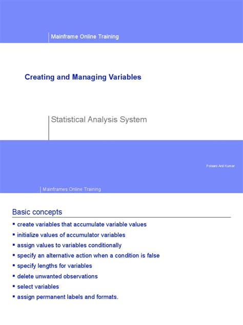 Statistical Analysis System Creating And Managing Variables Pdf