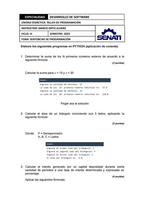 Laboratorio 01 Asdadvvv Elabore Los Siguientes Programas En Python Aplicación De Consola 1